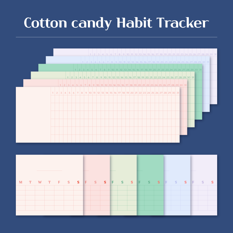 Cotton candy Habit Tracker memo sticker (12types) | Webudding