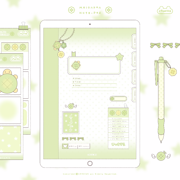Melonpan Note Pad | dated / hyperlinked / sticker set | Webudding