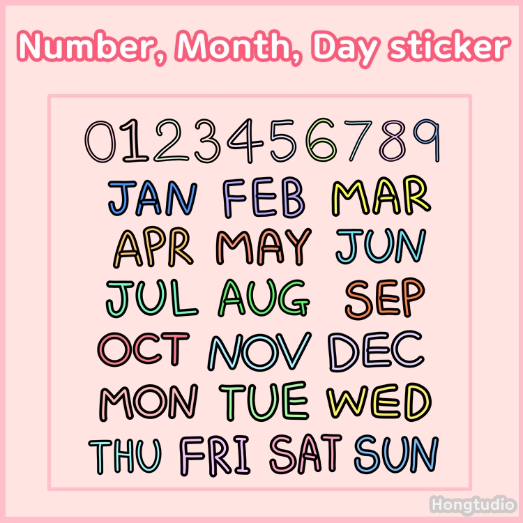 Colorful Number, Month, Day Sticker | Webudding
