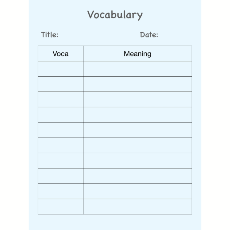 Basic vocabluary note paper_skyblue | Webudding