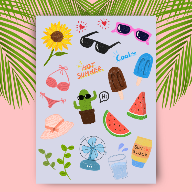 Hand-drawn cute summer vibe daily sticker | Webudding