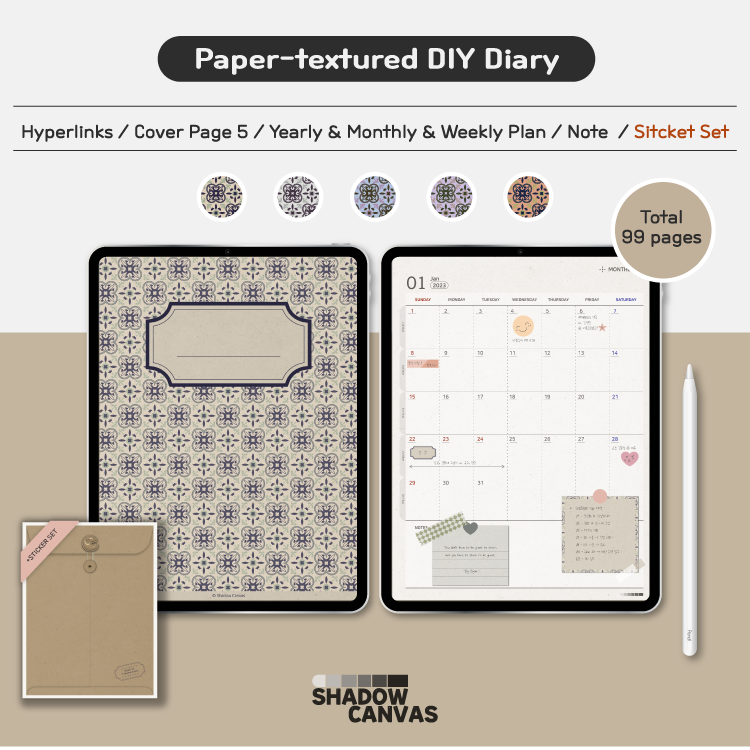 Goodnote Paper Texture Digital Planner Sticker All In One Set | Webudding
