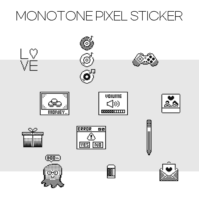 Monotone pixel sticker_part.2 | Webudding