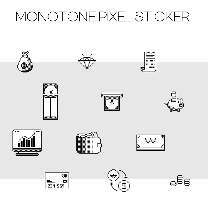 Monotone pixel sticker_part.4 (Finance) | Webudding