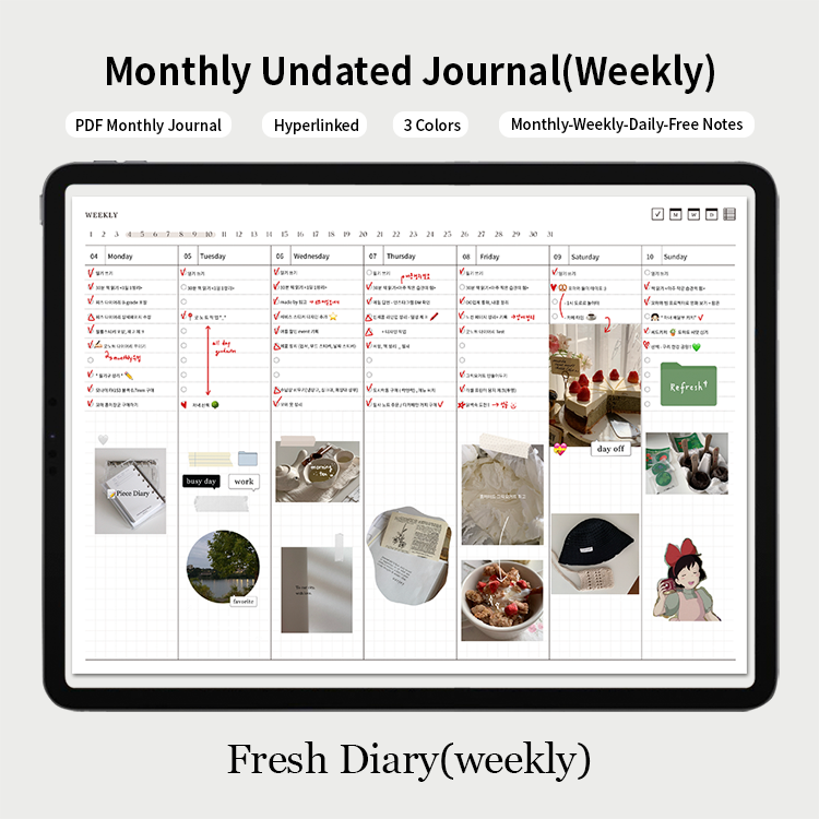 Undated Monthly Journal(Fresh Diary Weekly)-White | Webudding