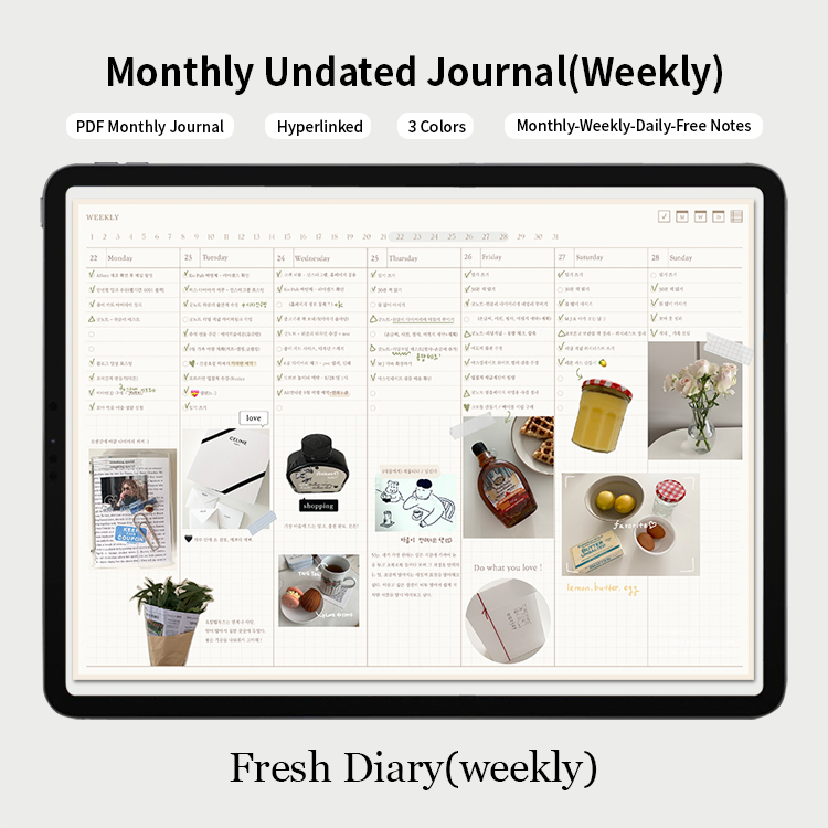 Undated Monthly Journal(Fresh Diary Weekly)-Beige | Webudding