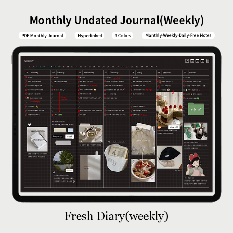 Undated Monthly Journal(Fresh Diary Weekly)-Black | Webudding