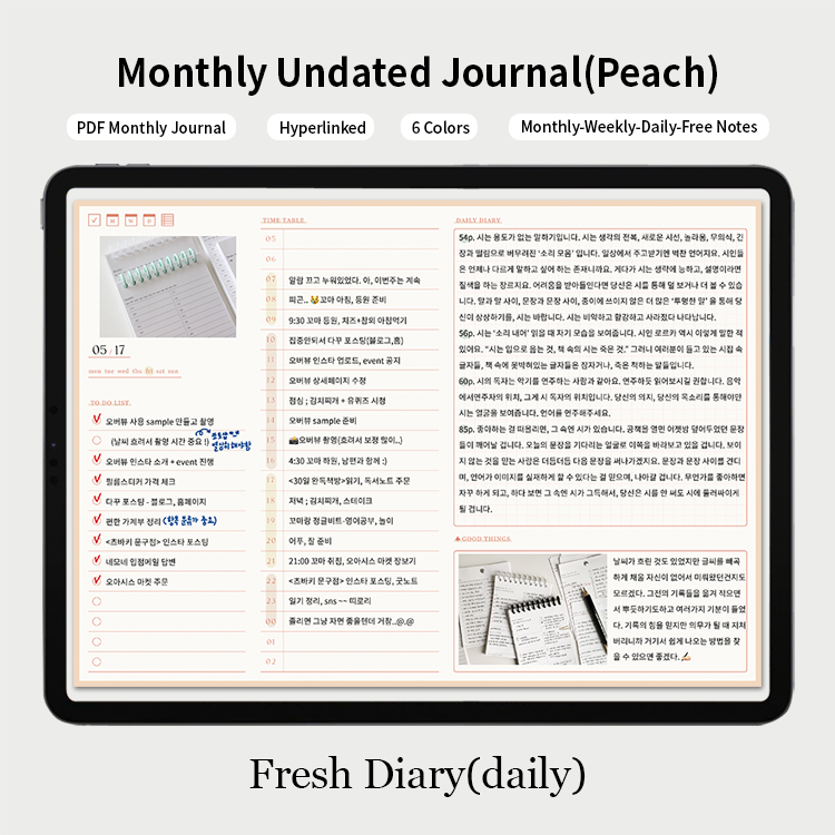 Undated Monthly Journal(Fresh Diary Daily)-Peach | Webudding