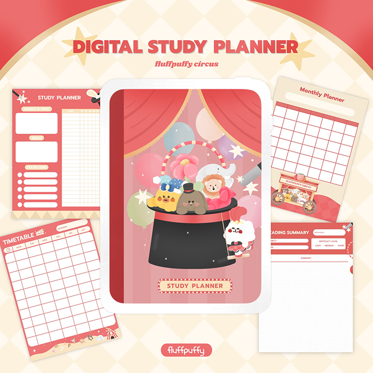 Digital Study Planner - Fluffpuffy Circus | Webudding