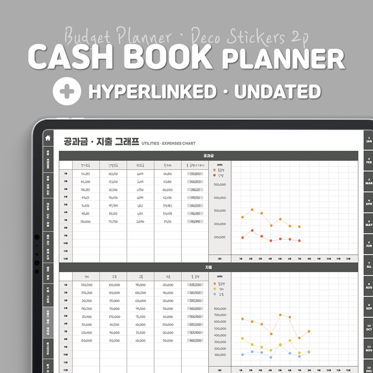 Cash bookㆍbudget planner+undatedㆍhyperlinkedㆍstickers included | Webudding