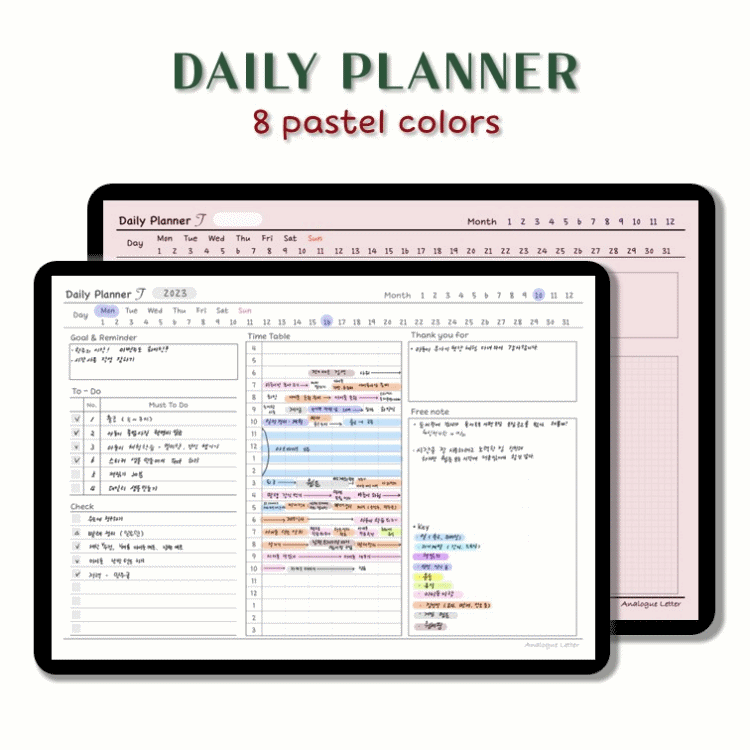 Undated Daily planner 8 pastel colors - 10min time table | Webudding