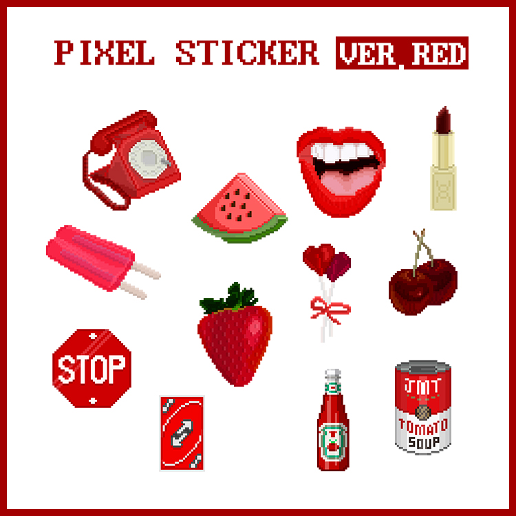 12 Basic Pixel Art Stickers_ver.red | Webudding