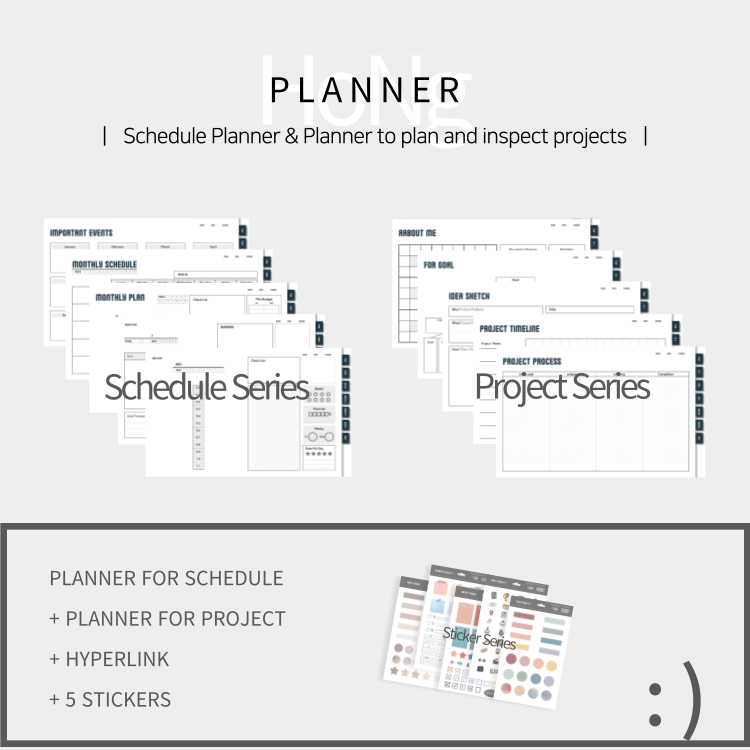 HoNg schedule planner + project planner + 5 stickers(Night ver) | Webudding