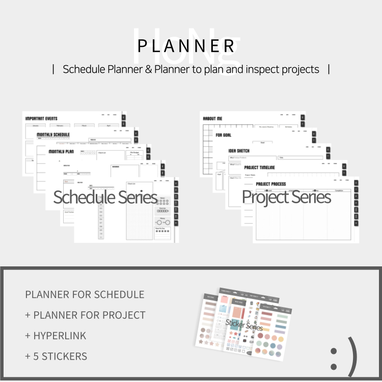 HoNg schedule planner + project planner + 5 stickers(Dark ver) | Webudding