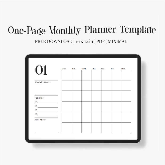 One-page Undated Monthly Planner Template | 위버딩