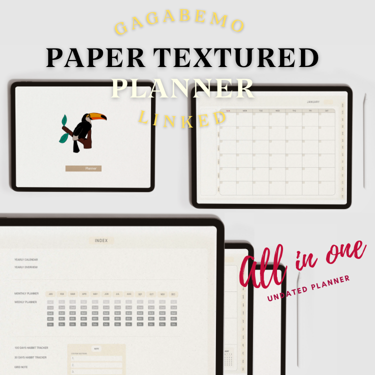 Paper texture linked undated planner(Sun/Mon Ver.) include 3 Free stickers | Webudding
