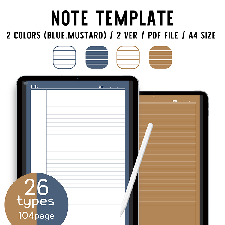 Note Template Blue, Mustard Color 2Ver | Webudding