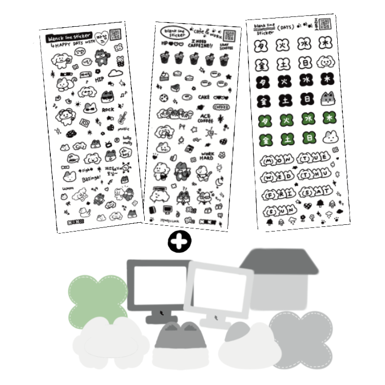 Doodle doodle black line stikcer pack + memoes 9 pieces Diary set | Webudding