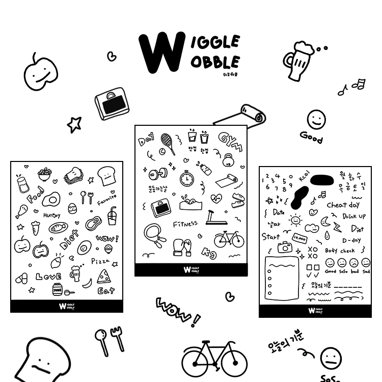 3 sets of exercise, diet, record, good note, diary sticker line | Webudding