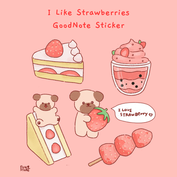 I Love Strawberries Goodnote Sticker | Webudding