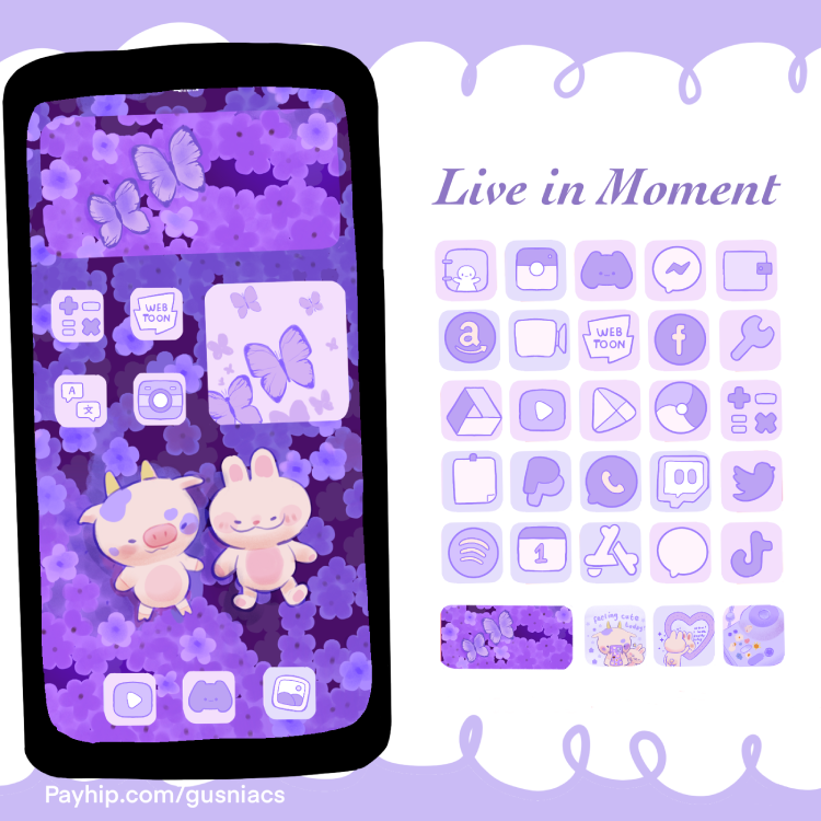 Live in Purple Moment Icon Pack | Home screen customization set for iPhone iPad Android | Webudding