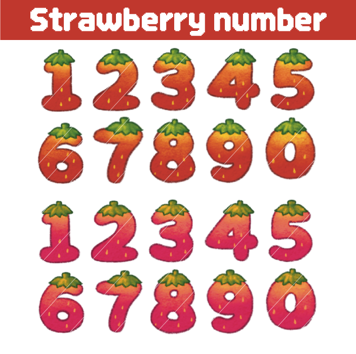 strawberry number sticker | Webudding