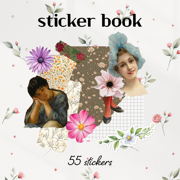 Watercolor Vintage Flower Sticker Book | Webudding