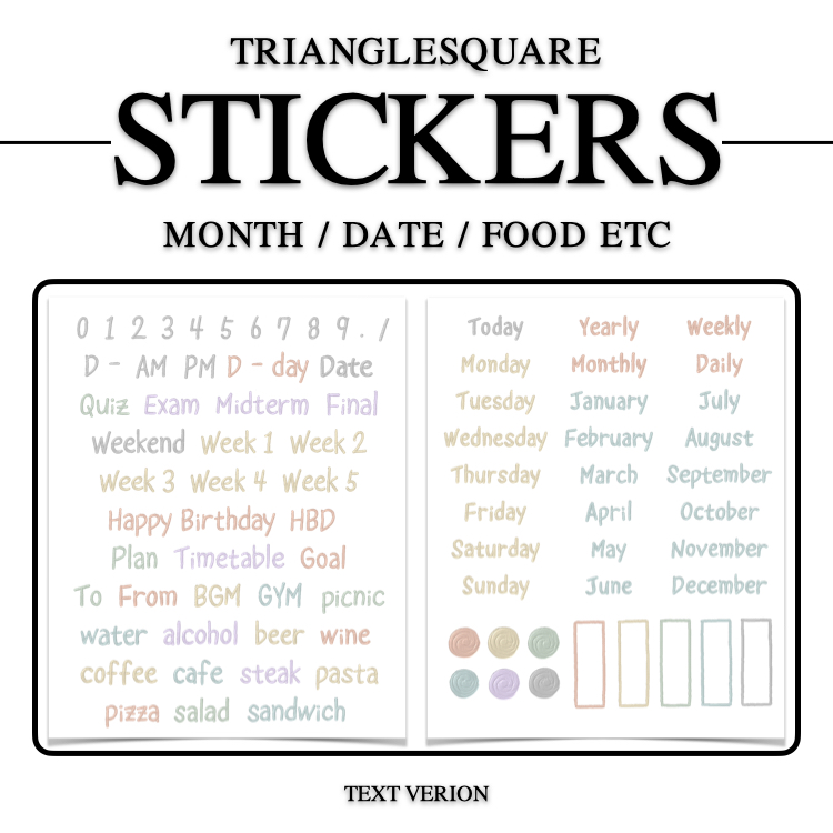 Trianglesquare Text Stickers (number, date, month, food etc) | Webudding