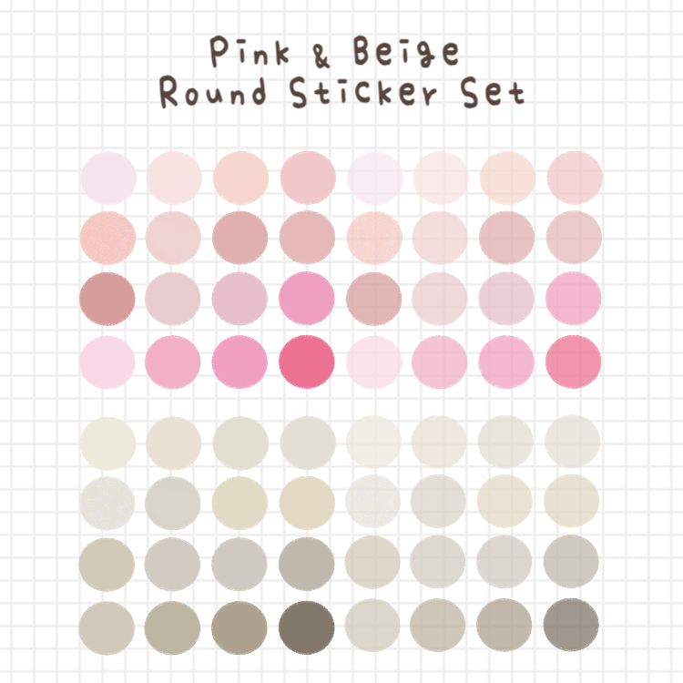 Pink & Beige 64 colors Round Sticker Set (Original+translucent) | Webudding