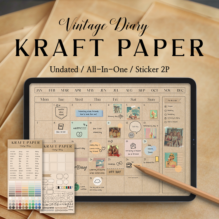 KRAFT PAPER Vintage Diary (Undated/All-In-One/Sticker) | Webudding