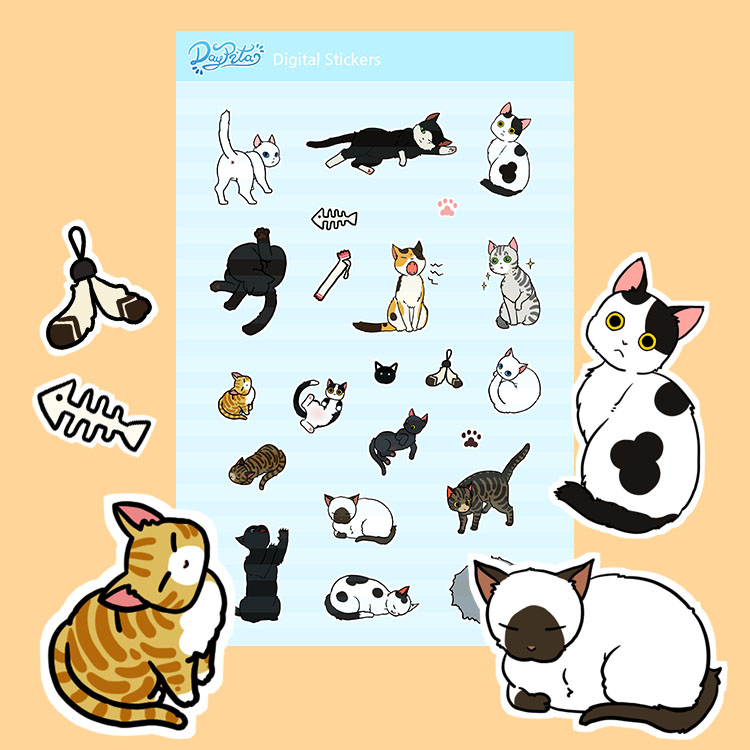 Cute Kitty Digital Stickers | Webudding