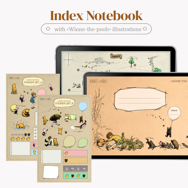 [Winnie-the-Pooh] Classic Note Pad + Sticker (horizontal, hyperlinked) | Webudding