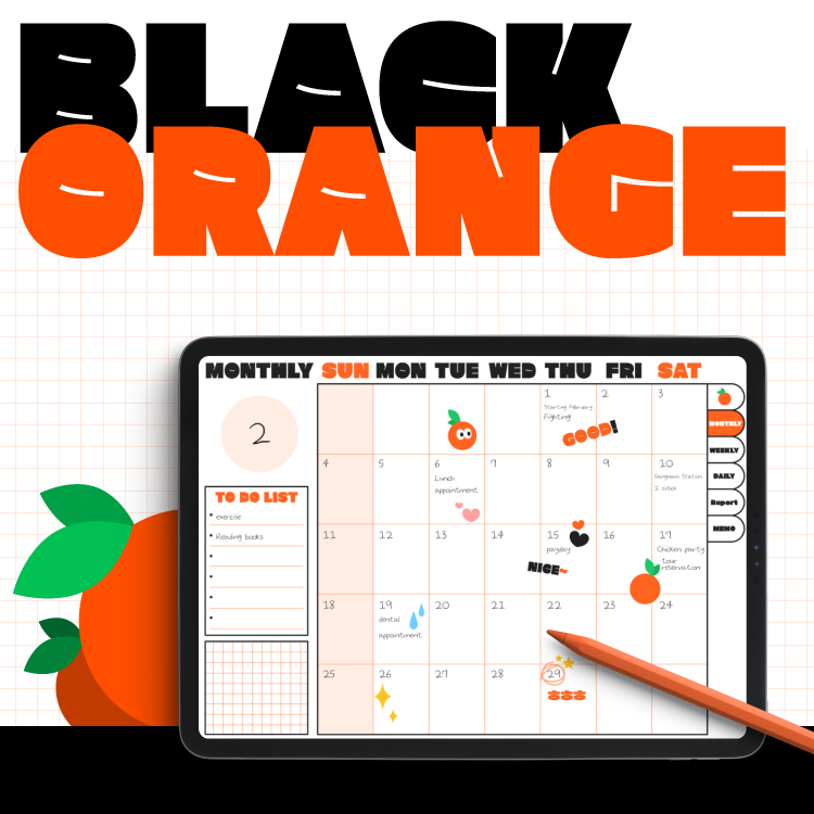 Black Orange Diary (Undated, Sticker) | Webudding