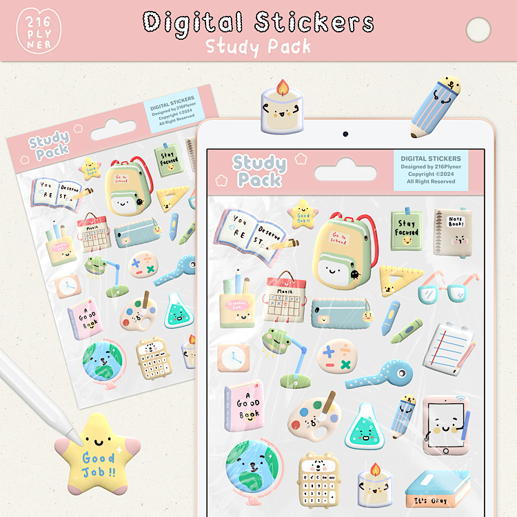 Cute Digital Stickers | Study Pack | Webudding