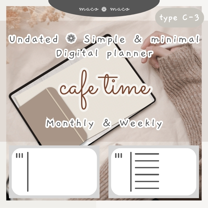 Undated | Simple & minimal Digital planner "CaféTime" | type C-3 | Calendar starting on Sunday | 위버딩