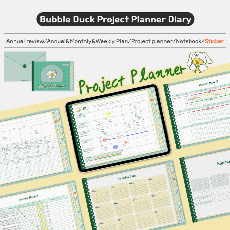 GoodNote Bubble Duck Business Project Diary Paper Texture PDF Sticker Set | Webudding
