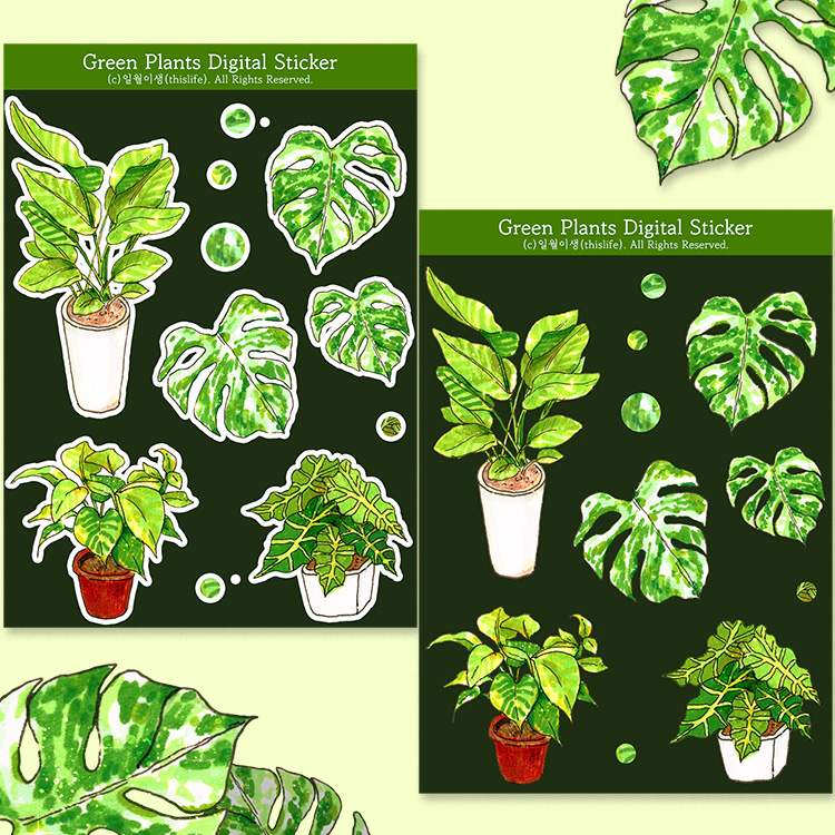 handpainting green plants digital sticker goodnote stickers | Webudding