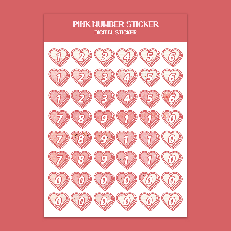 Pink Heart Number Sticker | Webudding