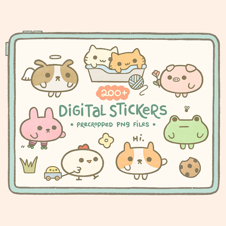 Mochi Animals: 200+ Cute Digital Stickers Bundle | 위버딩