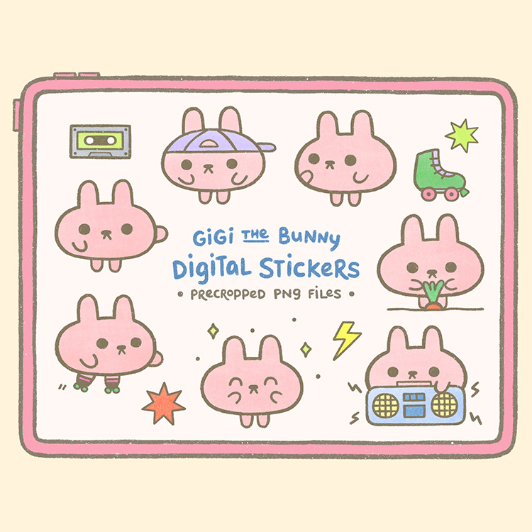 Gigi the Bunny: Cute Digital Sticker Pack | Webudding