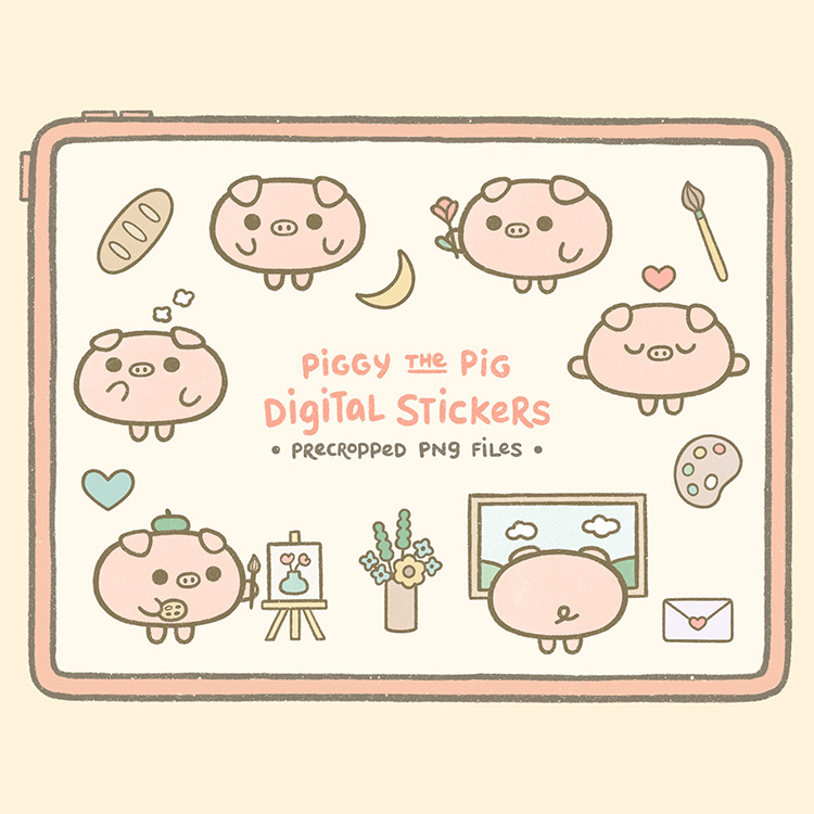 Piggy the Pig: Cute Digital Sticker Pack | Webudding