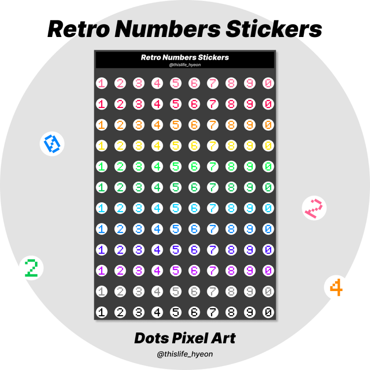 White Round Number Sticker Dot Pixel Art Retro Game Style Good Note Digital Sticker | Webudding