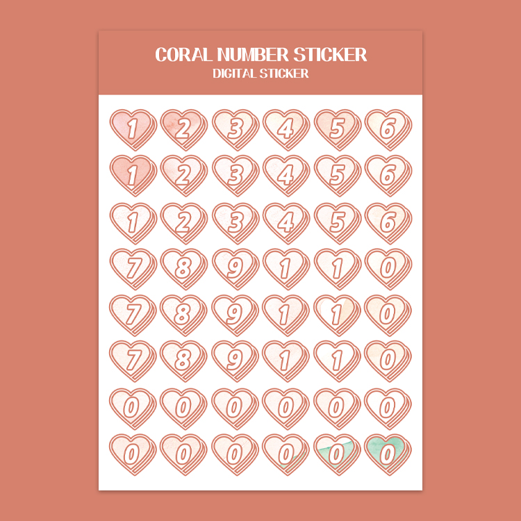 Coral Heart Number Sticker | Webudding