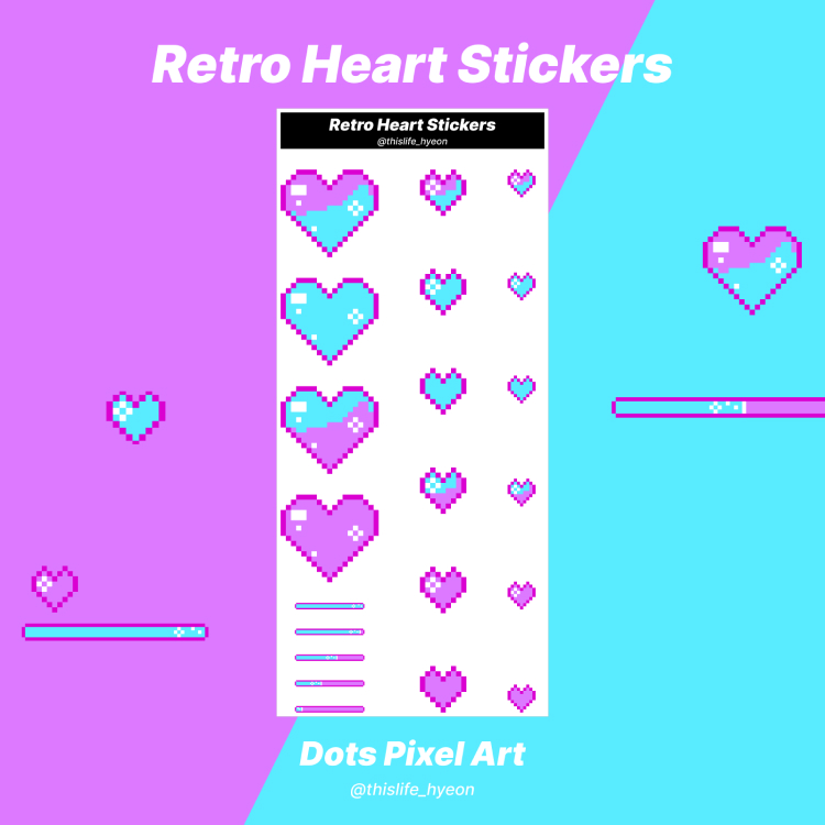 Retro Dot Pixel HP Heart Sticker City Pop Hi-Teen Daku Style_Purple Sky.ver | Webudding