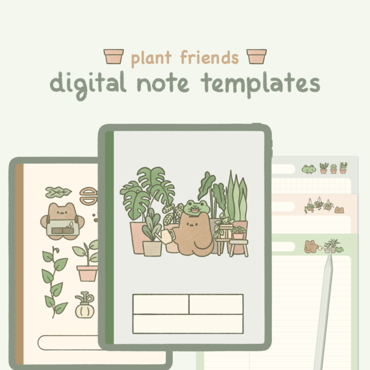 Cute Green Notebook Templates: Plant Friends | 위버딩