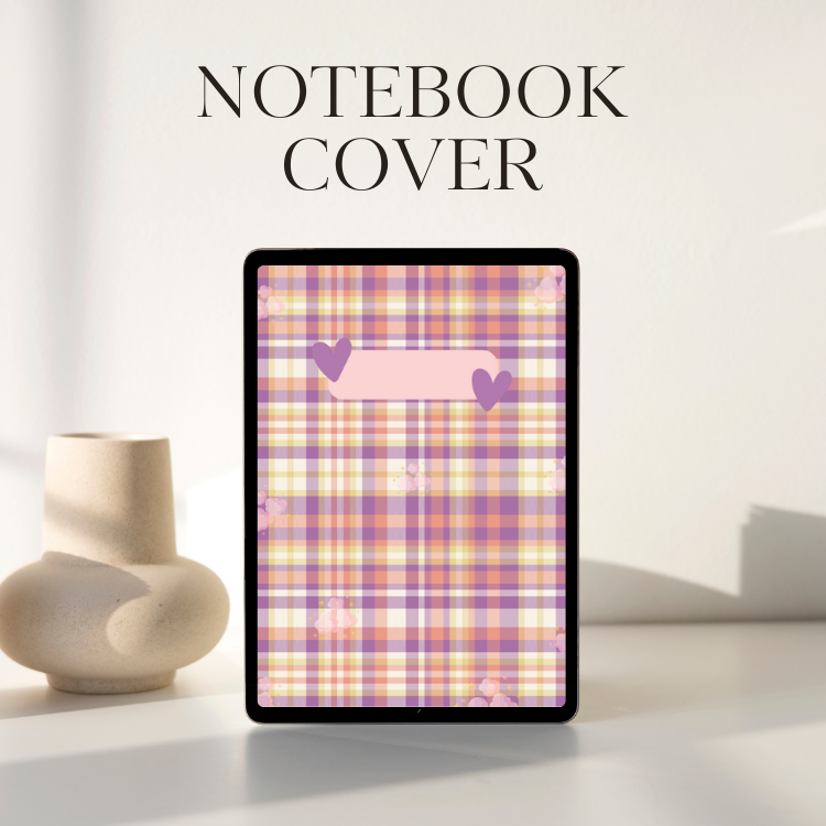 Checkered pattern purple pink clouds vertical notebook cover | Webudding