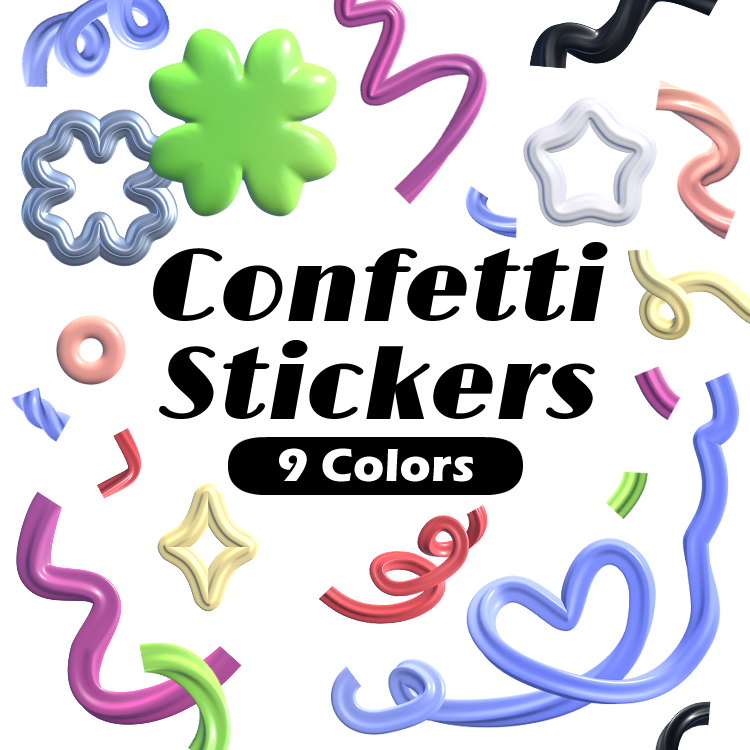 3D Confetti Stickers Set | Webudding