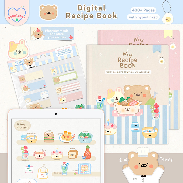 Cute Digital Recipe Book + Stickers ♡ | 위버딩