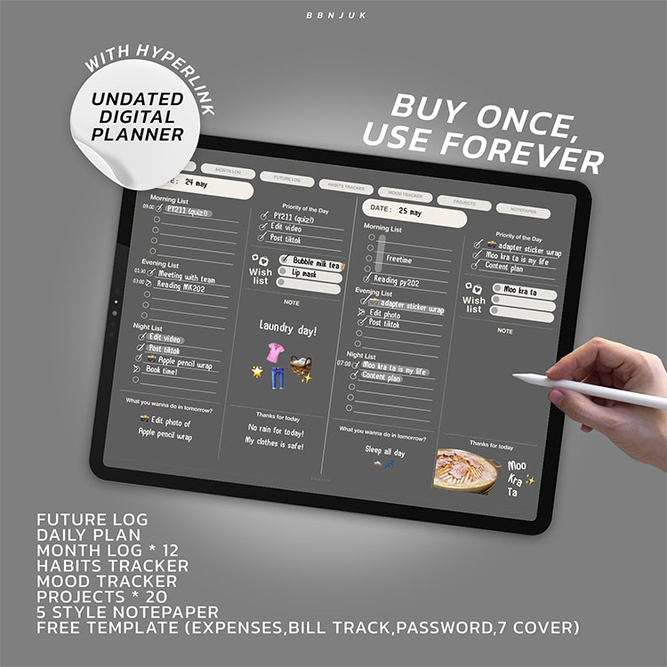 BBJUK l Undated Digital Planner Dark ver. | Webudding