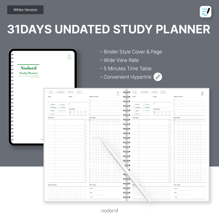 [White Version] Nodard 31Days Study Planner | Webudding